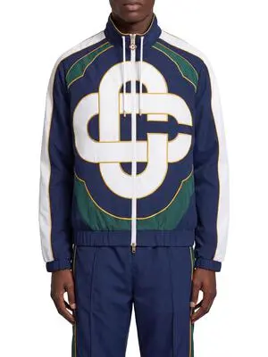 Casablanca Printed Logo Lightweight High-neck Bomber Jacket - Blue