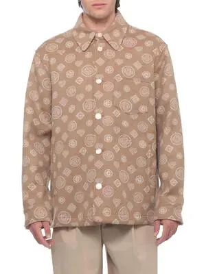 Casablanca Virgin Wool Shirt Jacket With Contrasting Logo - Brown