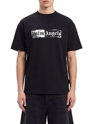 Palm Angels Crewneck Cotton T-shirt With Printed Logo And Dropped Shoulders - Black