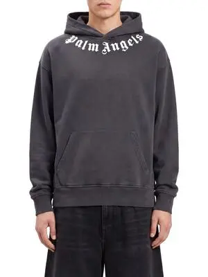 Palm Angels Relaxed Fit Cotton Hoodie With Kangaroo Pocket And Contrast Logo - Black