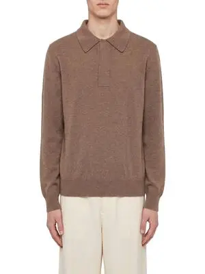 JIL SANDER Long-sleeved Knit Wool Polo With Concealed Placket - Beige