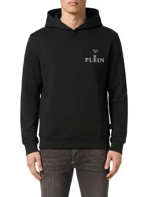 Philipp Plein Jersey Hoodie With Contrast Logo Print - Black