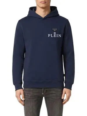 Philipp Plein Jersey Hoodie With Contrast Logo Print - Blue