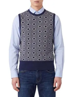 Emporio Armani Virgin Wool And Cashmere Argyle Crewneck Knitted Slipover - Navy