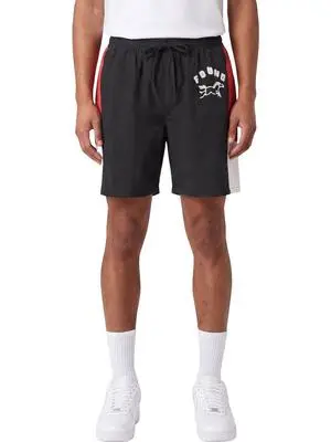 FOUND Nylon Jogging Shorts With Elasticised Waist And Drawstring - Black