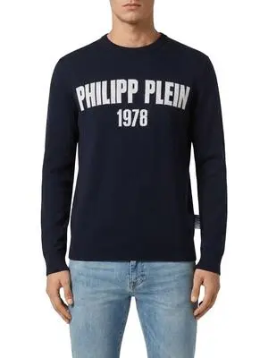 Philipp Plein Wool And Cotton Blend Crewneck Jumper - Blue