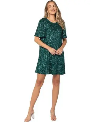 IN FEBRUARY Kimber Sequin Shift Dress - Emerald