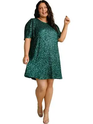 IN FEBRUARY Kimber Sequin Shift Dress - Emerald