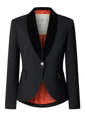 THE EXTREME COLLECTION Pinstripe Blazer With Jewel Embroidery - Black/silver