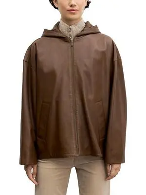 Gerard Darel Pam Leather Hooded Jacket - Brown