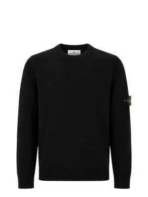 Stone Island Maglia In Lana Con Patch Logo - Black