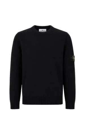 Stone Island Wool Sweater With Logo Patch - Black