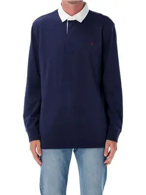 Polo Ralph Lauren Polo Ralph Lauren Logo Embroidered Rugby Polo Shirt Black