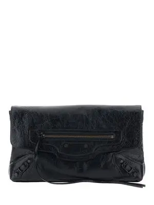 Balenciaga Le City Clutch In Arena Lambskin Leather With Stud Embellishments - Black