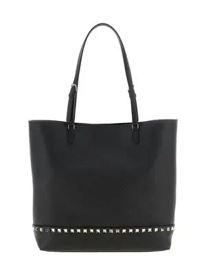 Valentino Garavani Rockstud Grained Leather Tote Bag With Studs - Black