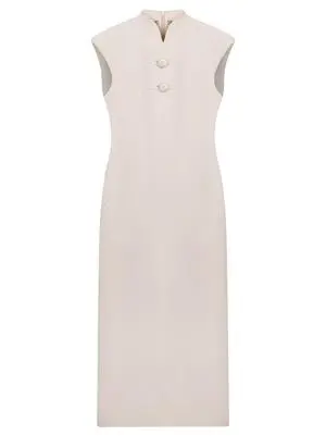 NOCTURNE Neutrals Ecru Padded Shoulder Button Detail Maxi Dress Beige