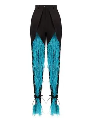 ÚCHÈ Feather-accented Trousers - Black/blue