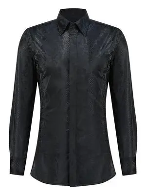 ÚCHÈ Snake Skin Collared Shirt - Black