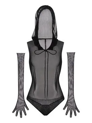 ÚCHÈ Black Hoodie Bodysuit & Gloves