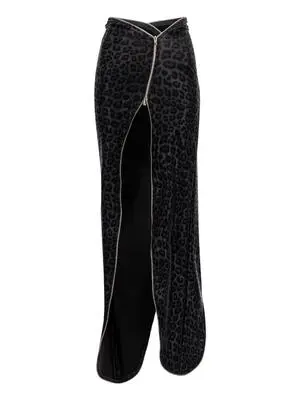 ÚCHÈ Leopard Zip-detail Skirt - Black