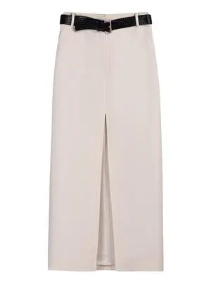 NOCTURNE Belted Front Slit Maxi Skirt - Black