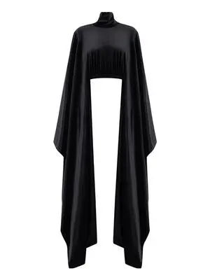 ÚCHÈ Black Velvet Agbada Sleeves Crop Top