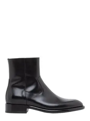 Giorgio Armani Boots In Brushed Leather With Leather Sole - Black
