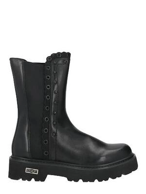 CULT Leather Ankle Boots With Studs And Designer Plaque - Black
