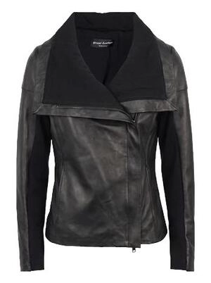 STREET LEATHERS STREET LEATHERS Leather And Jersey Biker Jacket Black