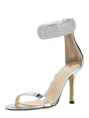 Mach & Mach She's A Lady Zircon Gioello Leather Sandals - Silver