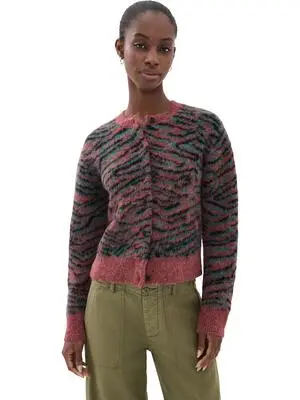 3.1 Phillip Lim Tiger Print Crew Neck Cardigan - Sable Multi