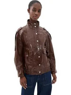 3.1 Phillip Lim Faux Textured Leather Bomber Jacket - Espresso