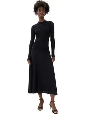 WAYF Selene Ruched Long Sleeve Dress - Black