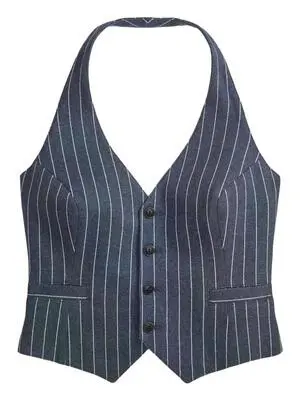 Ralph Lauren RALPH LAUREN Pinstripe Halterneck Top Blue
