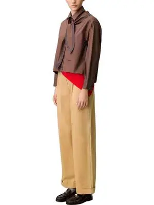 Claudie Pierlot Cropped Tie-detail Cotton Shirt - Brown