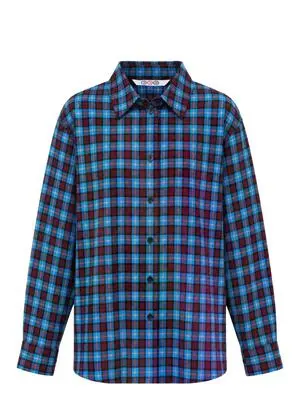 ORDINARY COUTURE CODE Check-pattern Pleated Shirt - Blue