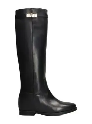 JULIE DEE Leather Turn-lock Knee-high Boots - Black