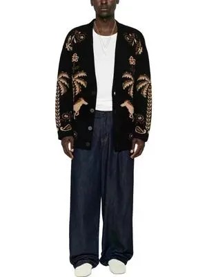 Alanui Palm-intarsia Knitted Cardigan - Black