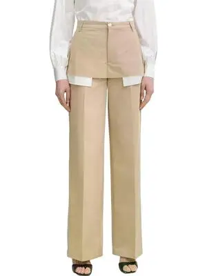 SILVIAN HEACH Layered-detail Straight-leg Trousers - Neutrals