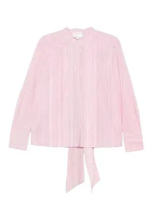 MAISON123 Striped Pussy-bow Blouse - Pink