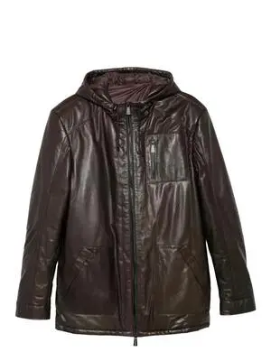 SERGIO MORETTI FIRENZE Hooded Leather Jacket - Brown