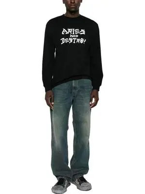 Aries Long-sleeve Slogan-print T-shirt - Black