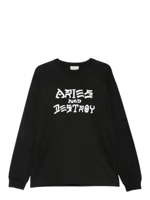 Aries Long-sleeve Slogan-print T-shirt - Black