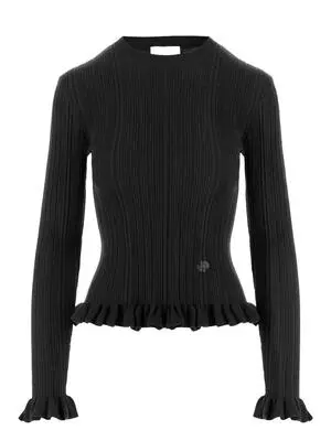 PATOU Ruffled Ribbed-knit Sweater - Black