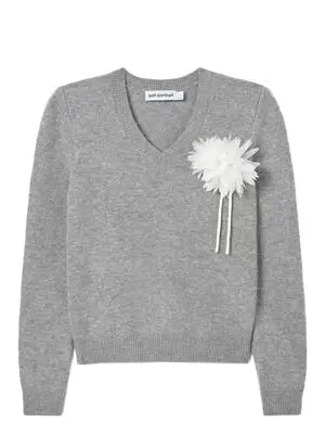 SELF-PORTRAIT Flower Wool Jumper - Grey