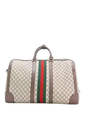 Gucci Savoy Web Convertible Duffle Bag Gg Coated Canvas Large Travel Bag - Brown