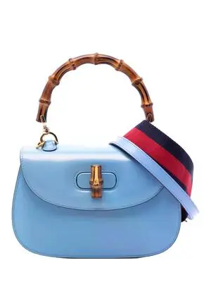 Gucci 2016-2026 Small Calfskin Web Bamboo 1947 Top Handle Bag Satchel Blue