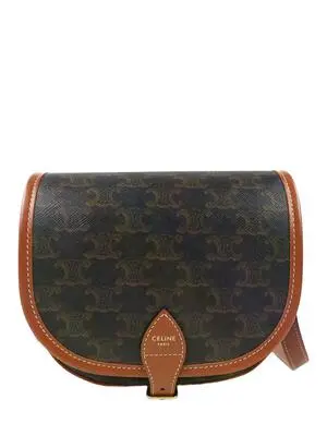 Celine 2020-2026 Medium Triomphe Coated Canvas Folco Crossbody Bag - Brown