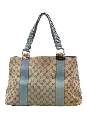 Gucci Gg Canvas Bamboo Libeccio Tote Bag - Blue