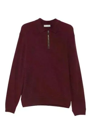 Canali Half-zip Textu-knit Sweater - Red